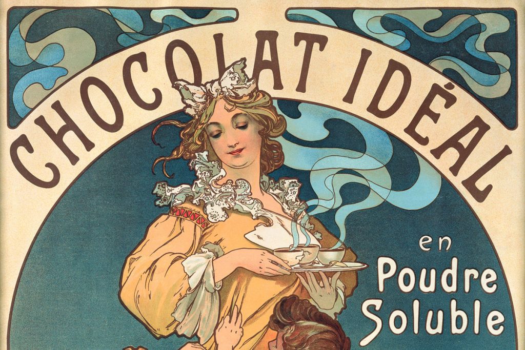Alphonse Mucha, Chocolat Idéal. Color lithograph (detail) | ArcheoRoma